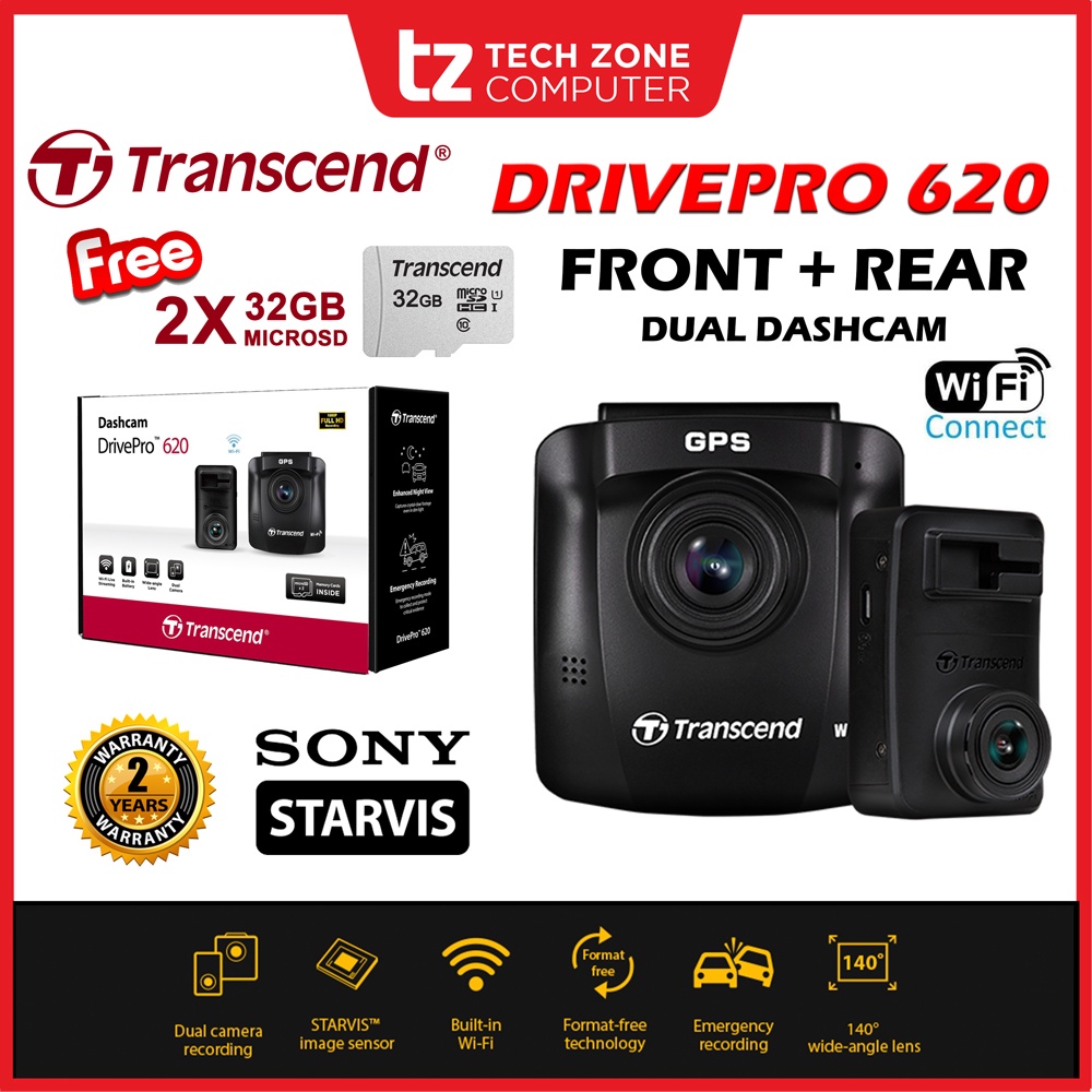 Transcend DrivePro 620 HD Dual Camera [FRONT+REAR] Full HD Dashcam (TS ...