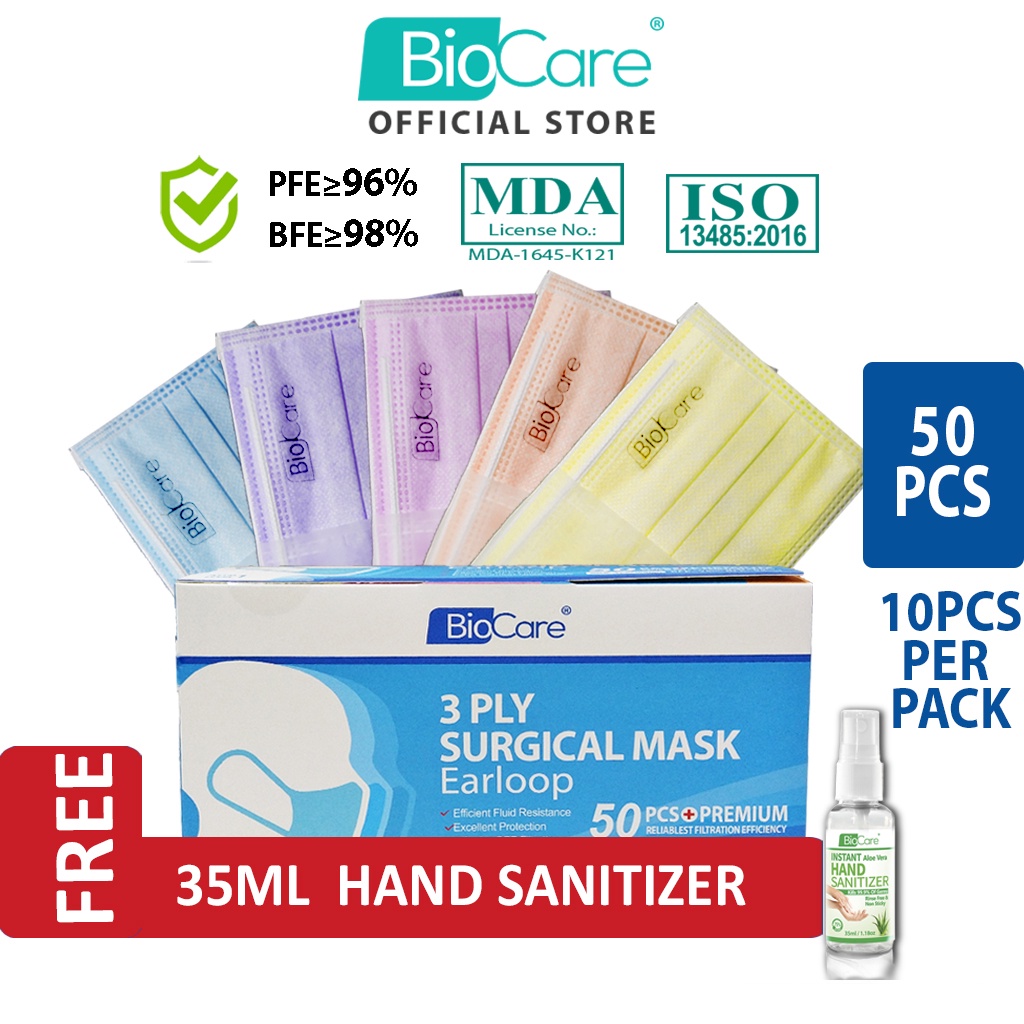 (MDA Approved Mask) Biocare Premium 3Ply Surgical Face Mask Earloop (50 ...