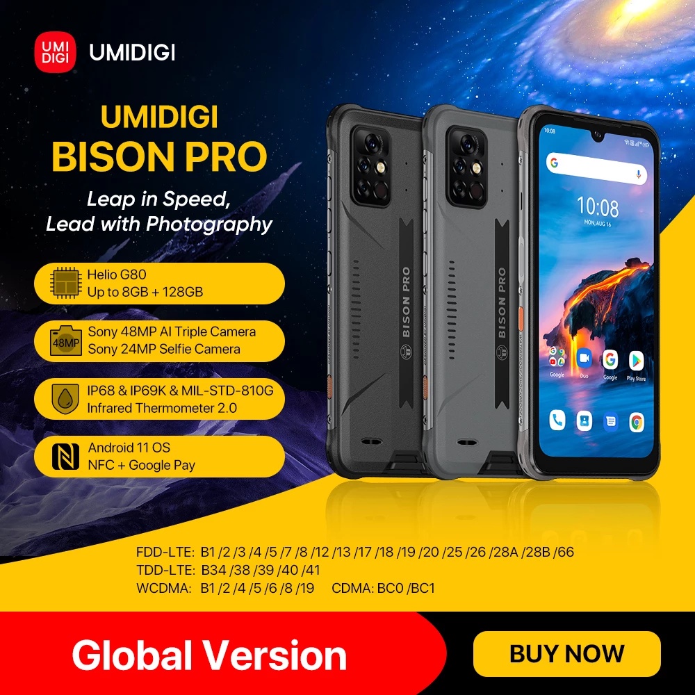 UMIDIGI Bison PRO Rugged Smartphones 4GB+128GB IP68/IP69K Waterproof ...
