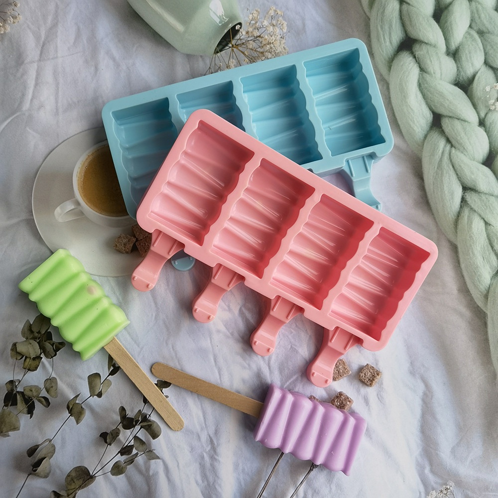 Non-stick Silicone Ice Cream Mold 4 Cavity Volume Wood Striped Ice Cube ...