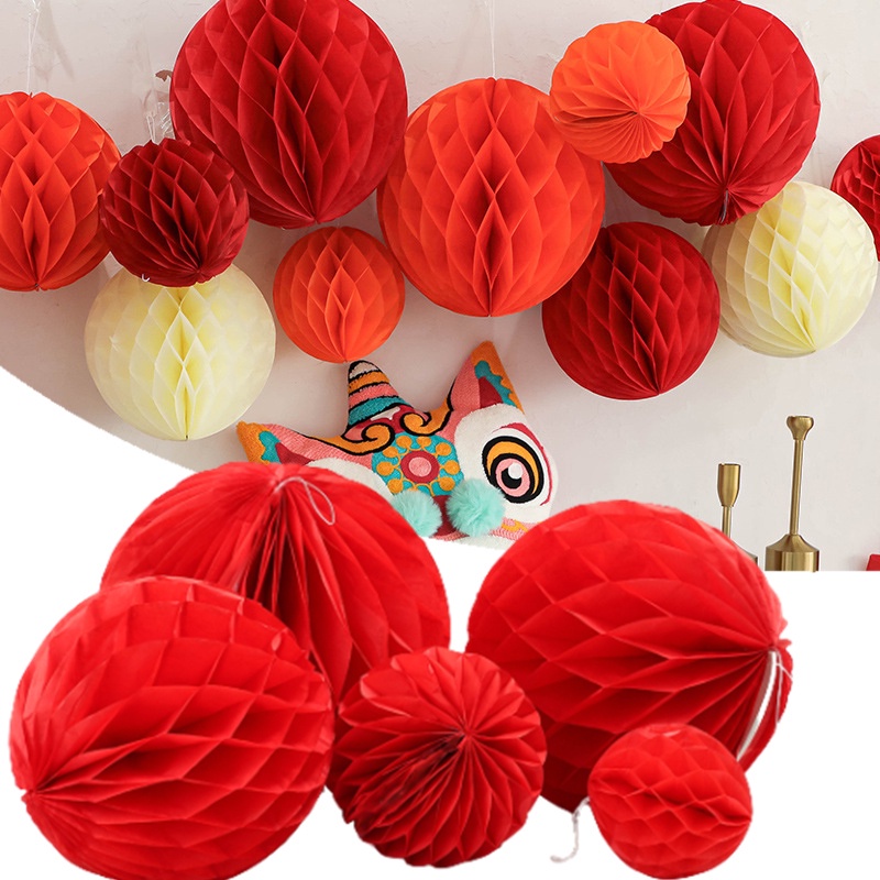 1PC Traditional Chinese Red Paper Honeycomb Lantern Reusable Spring ...