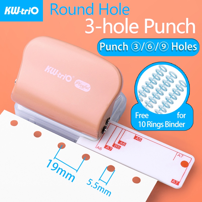 4 Colors 3-hole Punch for A7 A6 A5 B5 Spiral Notebook 3/6/9 Holes Paper ...