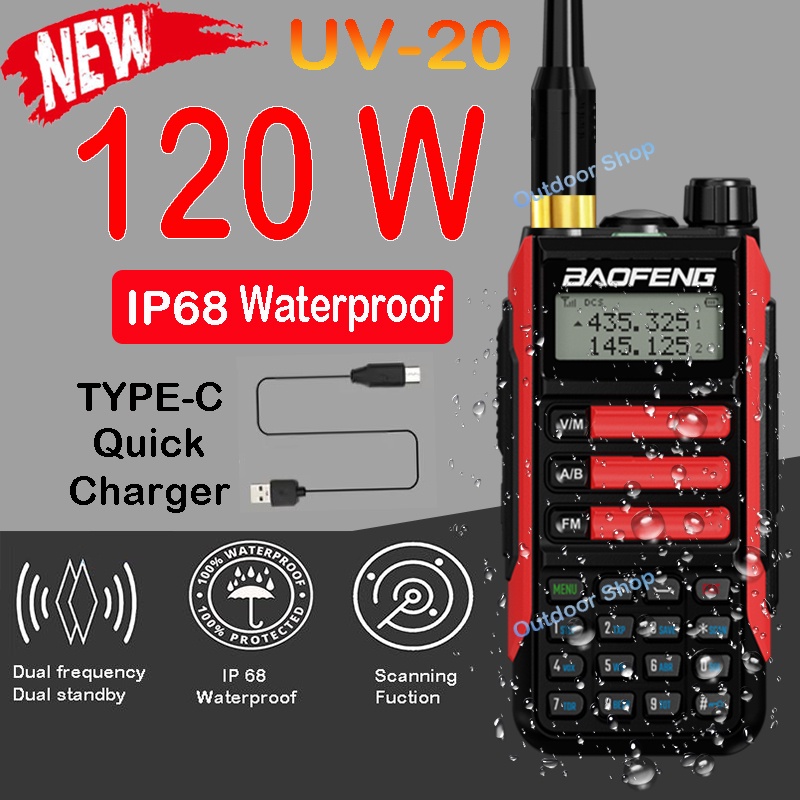 120W Baofeng walkie talkie UV-20 Pro Type-C IP68 Waterproof High Power ...