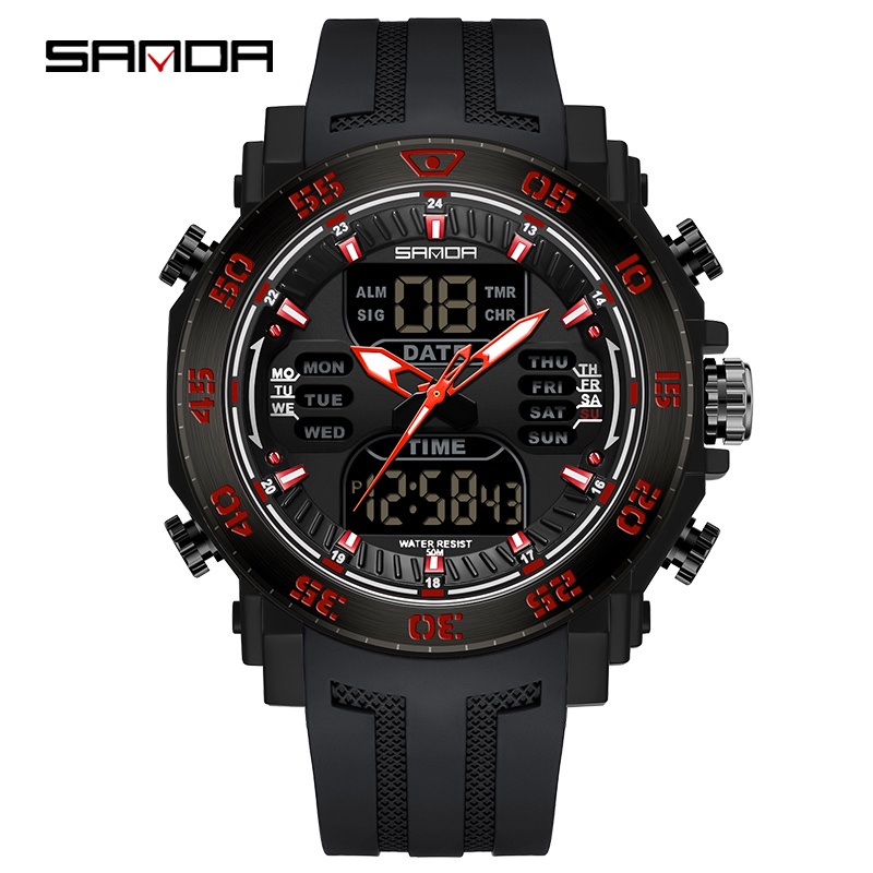 SANDA Sports Waterproof Digital Multifunction Dual Display Men's Watch ...