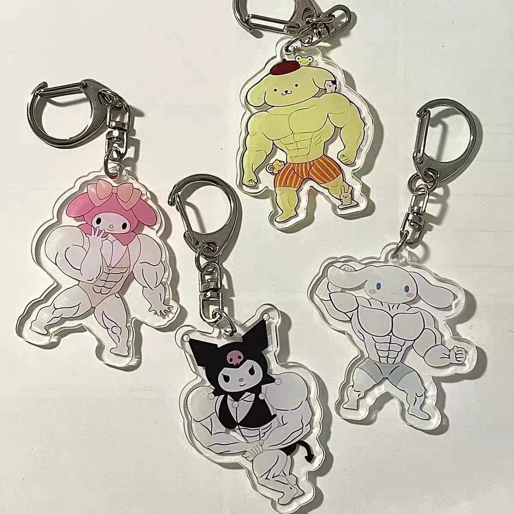 Sanrio Keychain Macho Kuromi Chubby Cinnamon Dog Fitness Acrylic Charm ...