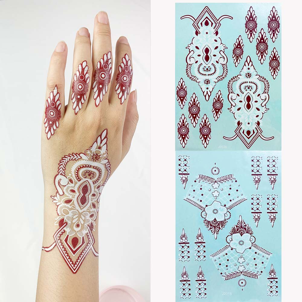 Henna Lace Temporary Tattoos Sticker White Brown Tattoo Sticker For ...