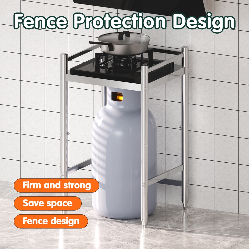 Kitchen Rack Stainless Steel 2 Tier Kitchen Stove Rack with Fence Rak ...