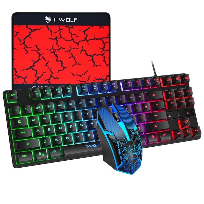 GAMING COMBO T-WOLF TF260 3 in 1 Keyboard+mouse +mouse pad LED LIGHT 12 ...