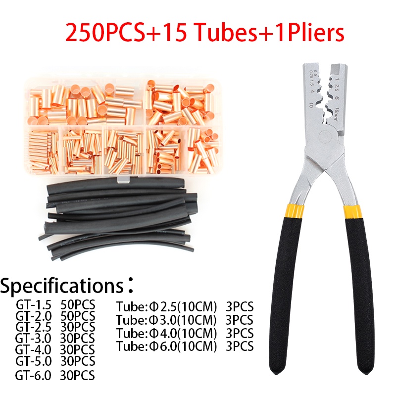 125/250Pcs GT Small Copper Tube Crimping Pliers Connecting Tube Wire ...