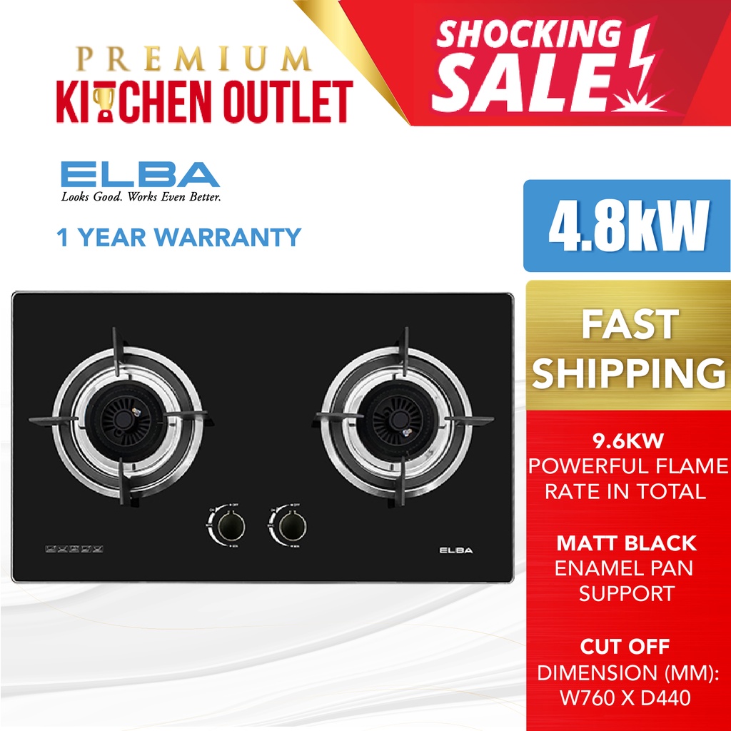 Elba 4.8kW 2 Burner Built-In Glass Hob EGH-M8442G(BK) | Shopee Malaysia