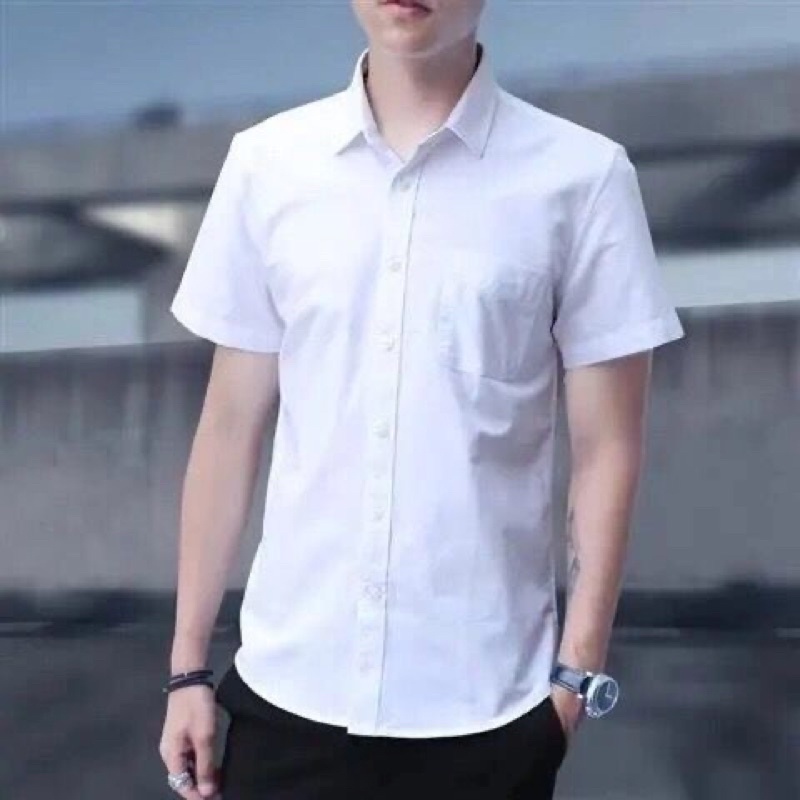 Ready Stock🇲🇾Men Short Sleeve Button Collar Shirt Plain Casual Baju ...