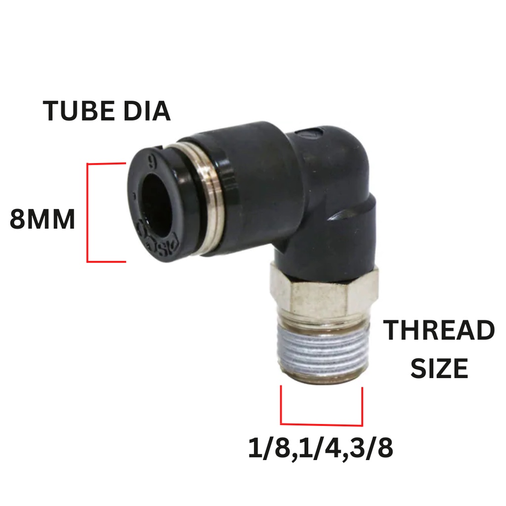 Pneumatic Fitting Pisco Series Elbow PL 4mm 6mm 8mm 10mm 12mm 16mm Thread M5M M5 M6 1/8" 1/4" 3/ ...