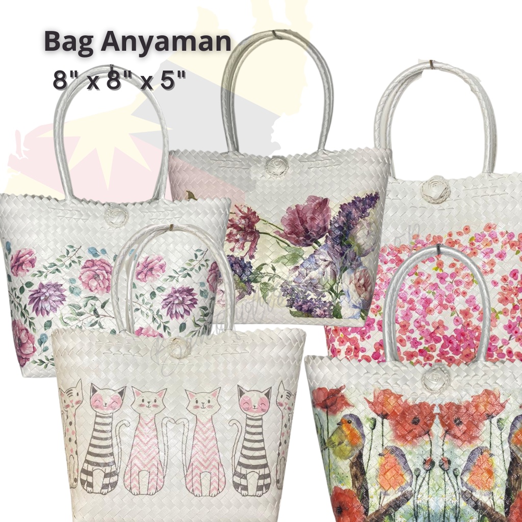 8" x 8" - Beg Anyaman Sarawak Decoupage / Tote Bag Women /Handmade ...