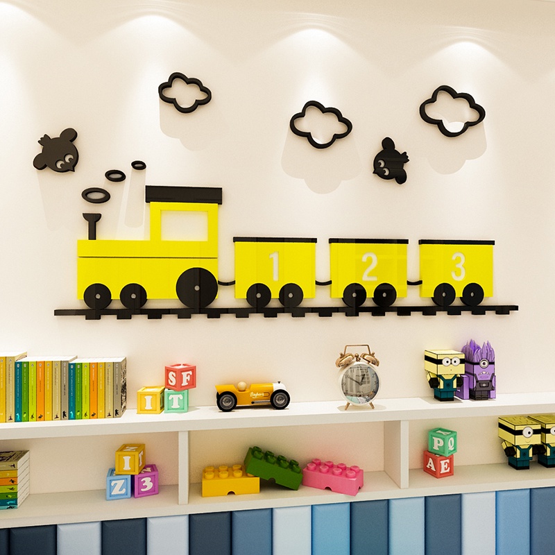 Cartoon train wall stickers kindergarten classroom layout boy bedroom ...