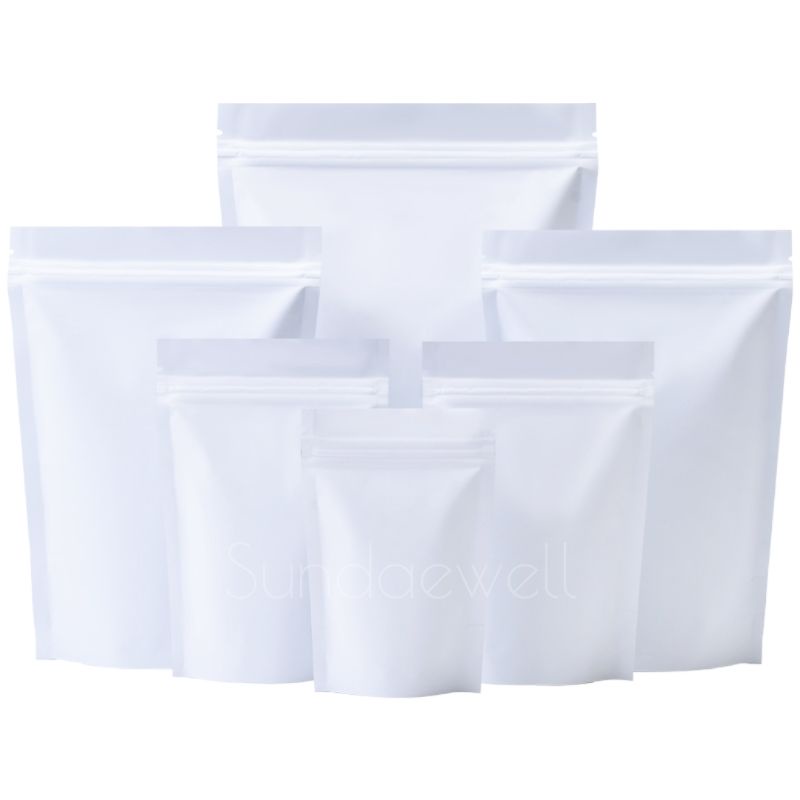 50 Food Grade Aluminium ZipLock Stand Up Plastic Bag Packaging Putih ...