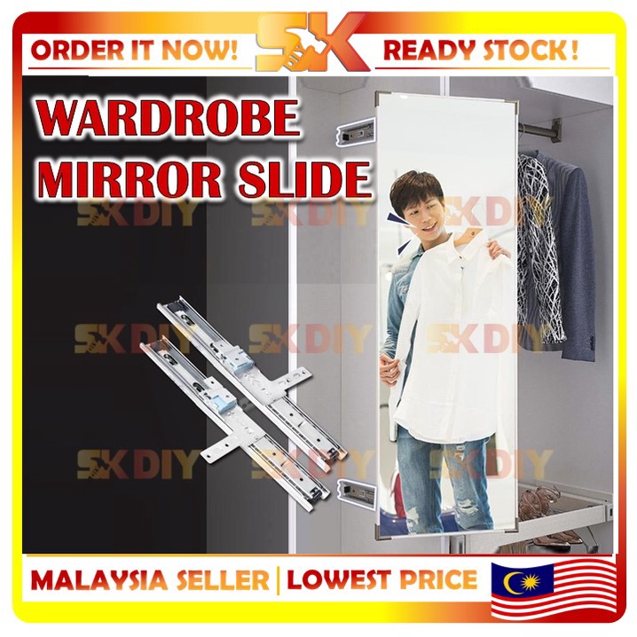 🇲🇾14” Wardrobe Mirror Slides Wardrobe Cupboard Retractable Pull Out ...