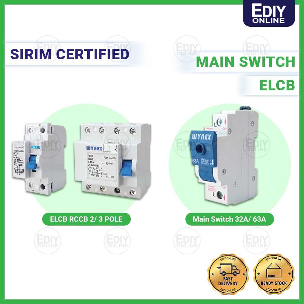 【NEW】 WYNEX SIRIM ELCB RCCB MAIN SWITCH FUSE ISOLATOR DISCONNECTOR 32A 40A 63A 100A 2 / 4 / 1 ...