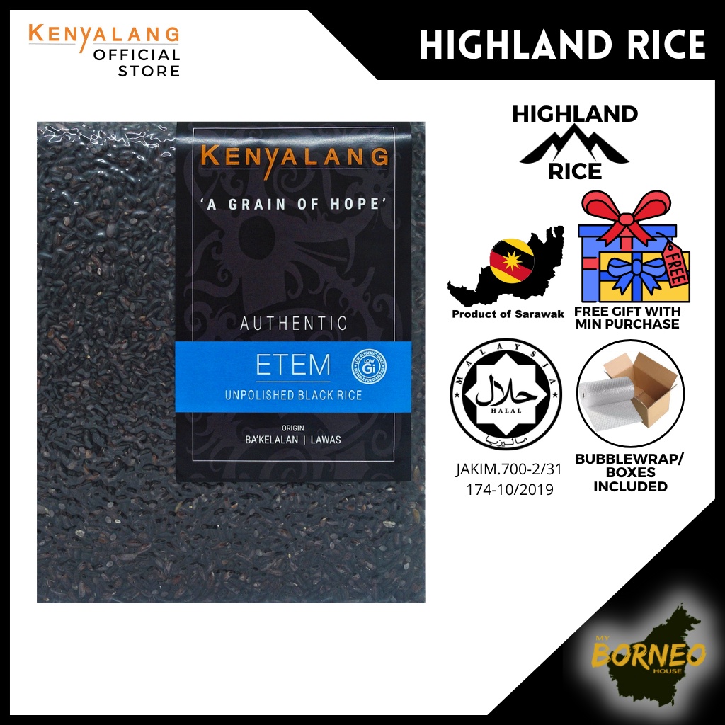[READY STOCK] 1kg Unpolished Etem Black Sarawak Highland Rice / Beras ...