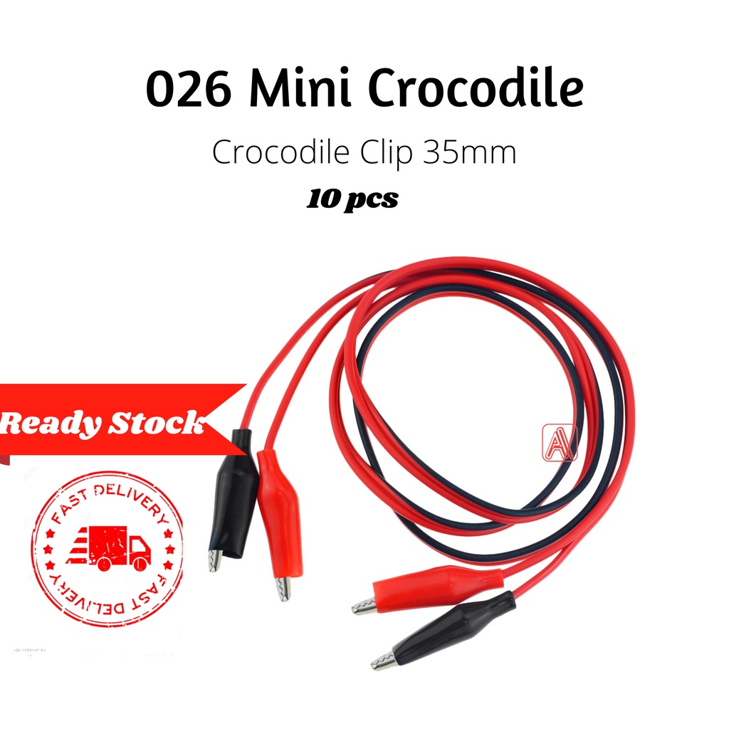 026 Mini Crocodile / Alligator Clip 35mm With 50cm Wire Black / Red ...