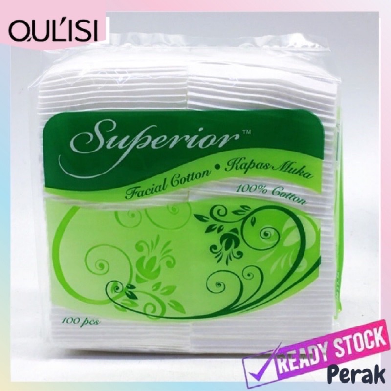 OULISI x SUPERIOR Facial Cotton Pad Premium 100pads Puff 3x Layer Tebal ...