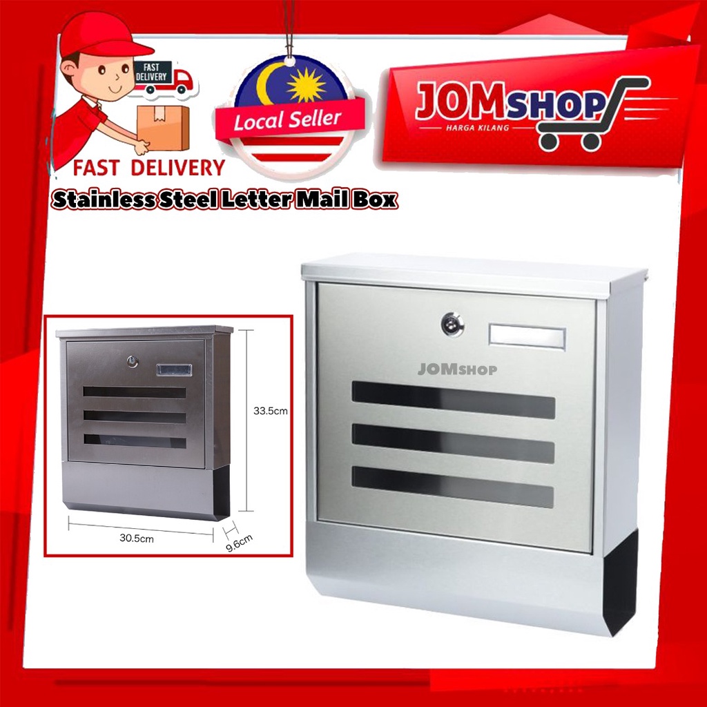 304 Stainless Steel Letter Box Home Mailbox Waterproof Box Key Mailbox ...