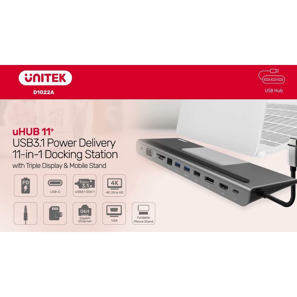 Unitek uHUB 11+ USB3.1 Stellar Class 11 IN 1 Docking Station triple 4K ...