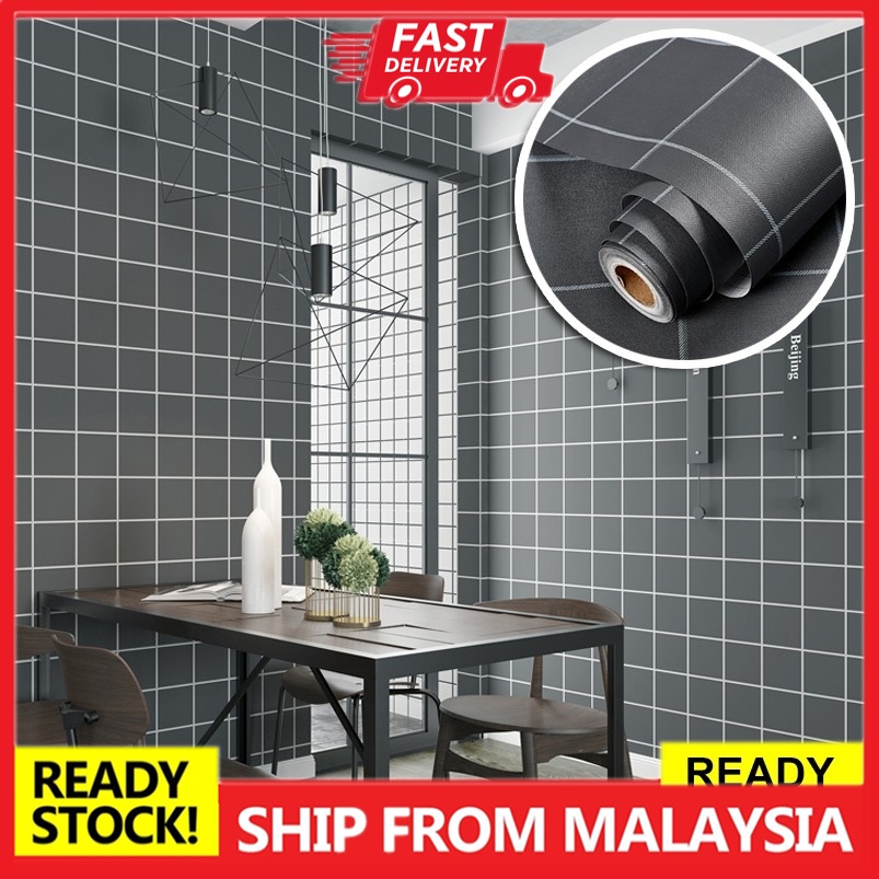 [Wallpaper 🔥] Grey Grid Pattern Furniture Cabinet Vinyl Decorative Film ...