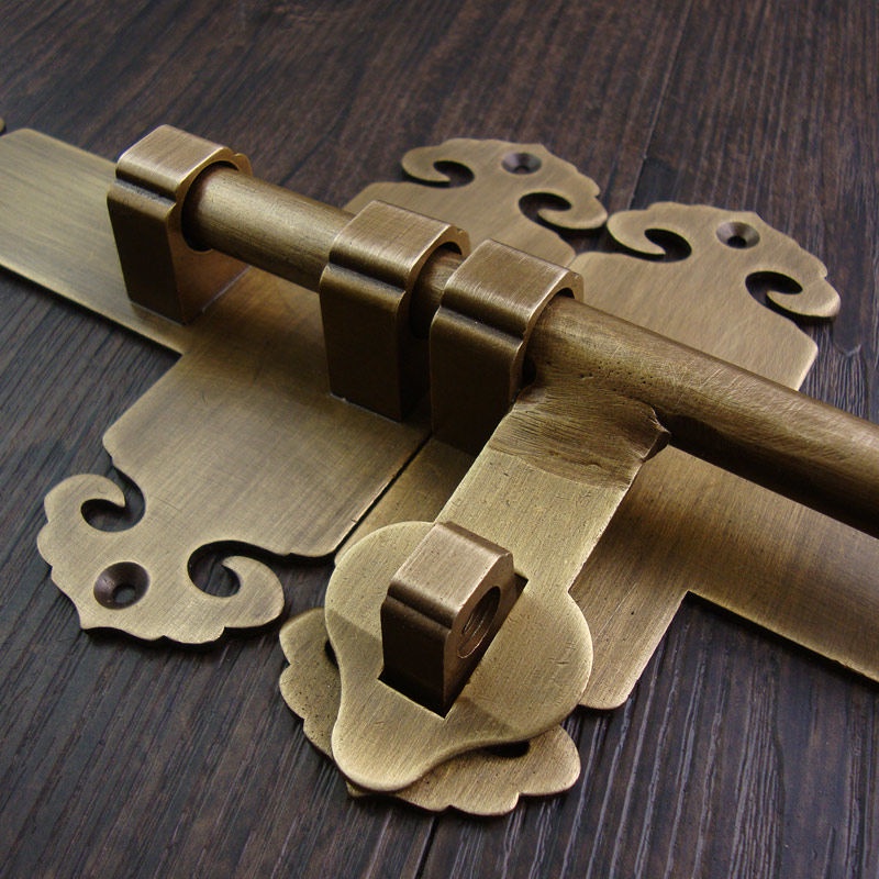 Chinese Antique Pure Copper Wooden Door Latch Old-Fashioned Lock Free ...