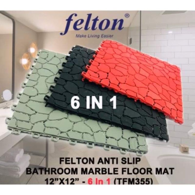 FELTON MARBLE FLOOR MAT 12" X 12"( 6 IN 1) - (TFM-355) (random color ...