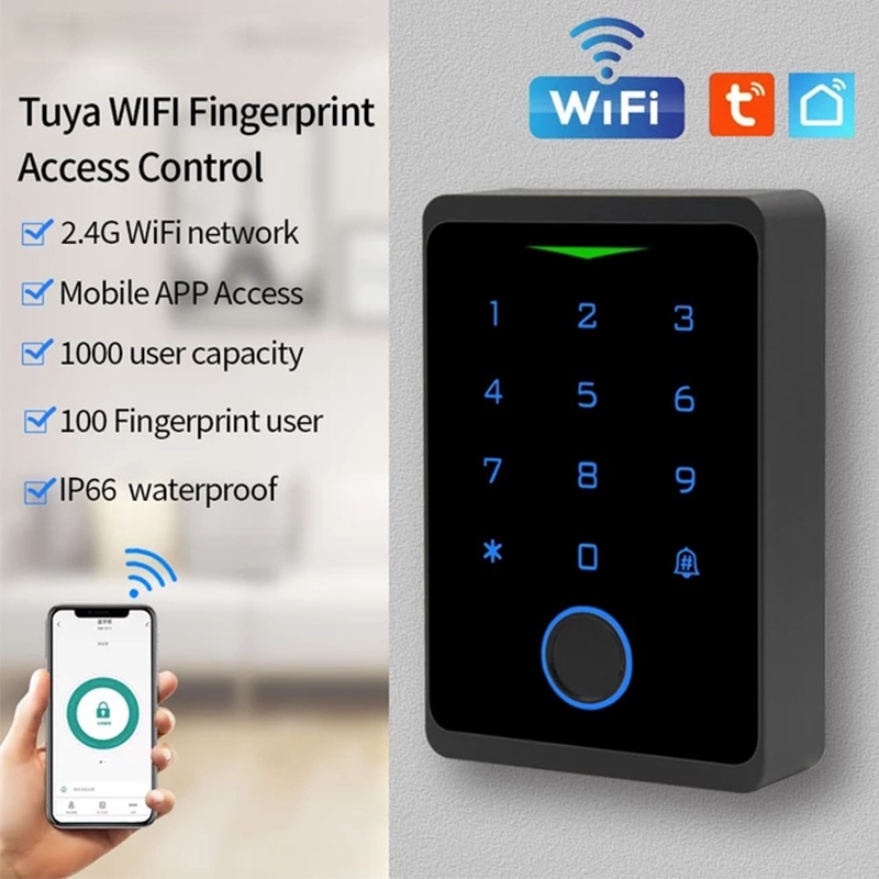 2.4G Wifi Tuya App Backlit Fingerprint Access Control Keypad IP66 Waterproof Standalone RFID ...