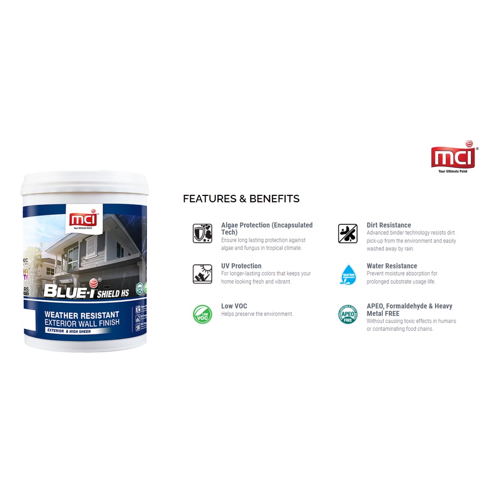 (1L) MCI Blue-i Shield Exterior Weather Resistant Gloss Finishing Wall ...