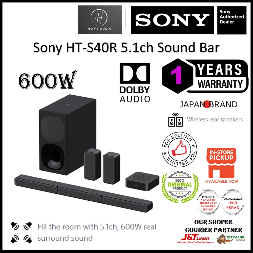 Sony Soundbar with Subwoofer HT-S40R 600W 5.1ch Home Cinema Soundbar ...