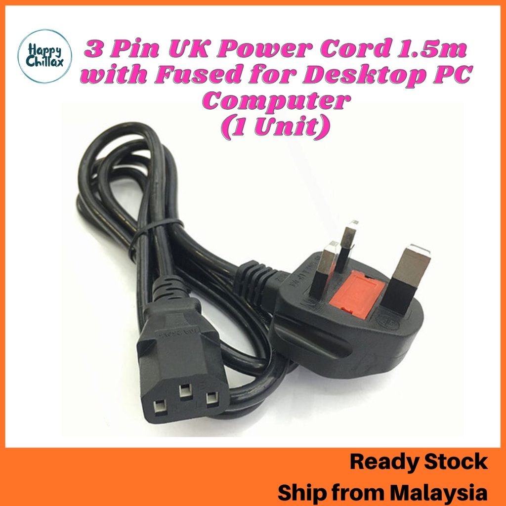3 Pin UK Power Cord 1.5m with Fused for Desktop PC Computer | Shopee ...