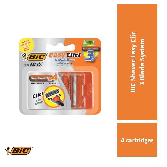 BIC Shaver Easy Clic 3 Blade System Refill Only 4 Cartridges | Shopee ...