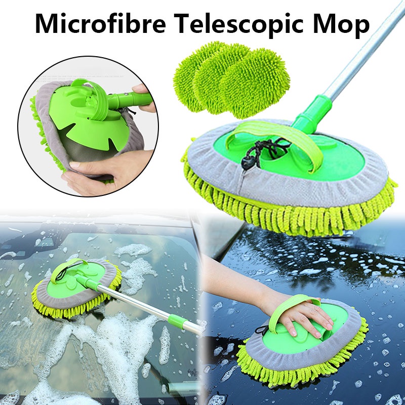 2 in 1 Microfiber Chenille Car Wash Mop Three-section Elastic Rotating ...