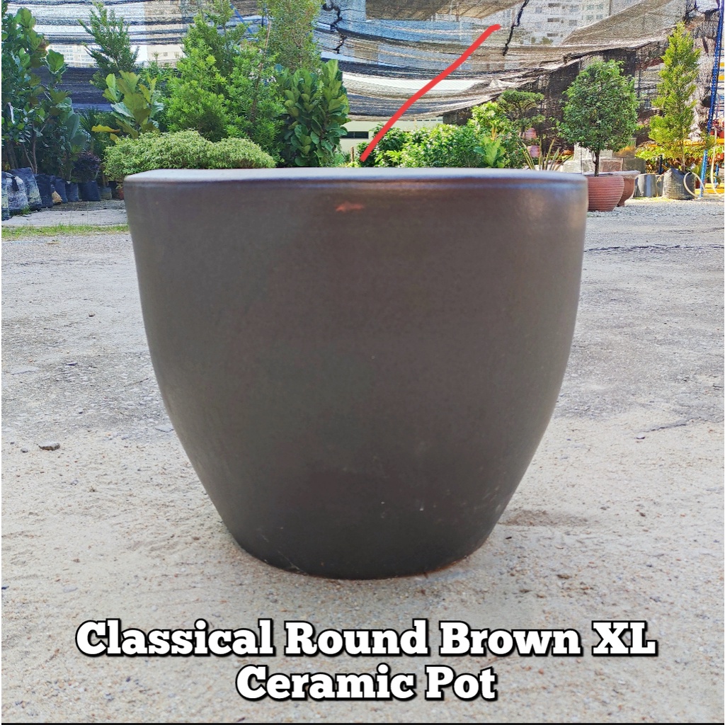 GPS Green Plant Society XTRA Large Round Brown Ceramic Pot Size XL ...