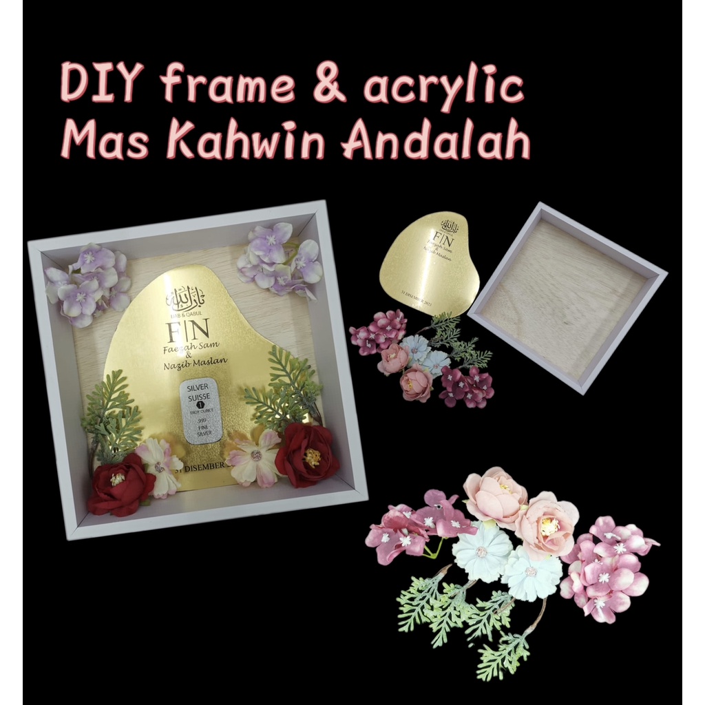 DIY FRAME HANTARAN MAS KAHWIN 3D /size8x8 & acrylic plate(gold ...