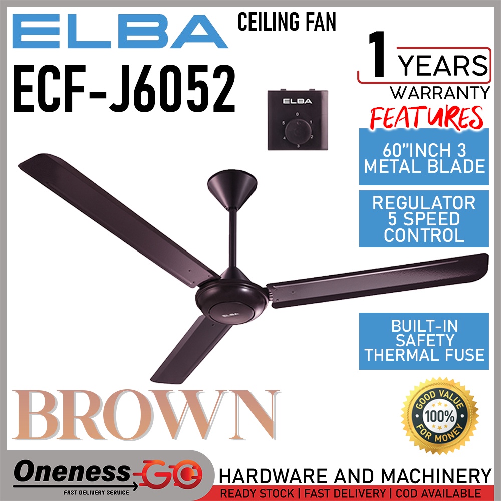 ''ELBA'' CEILING FAN W/ REGULATOR 5-SPEED DARK BROWN 60''INCH ECF-J6052 ...