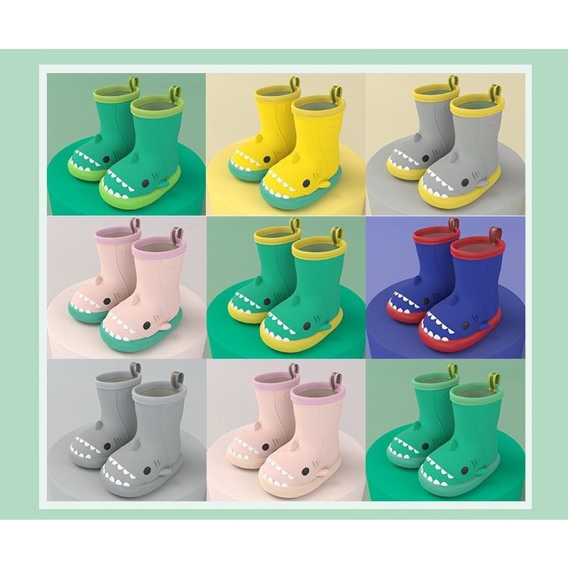 Kids Shark Cartoon Rain Boots (Green/Pink) Anti-Slip Rain Shoe Kids ...