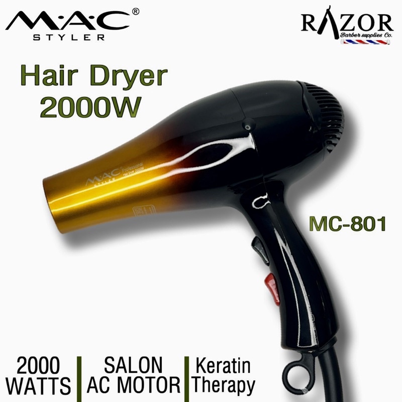Mac Styler MC-801 Professional Hair Dryer 2000W Black Orange Hair Blower Razor Barber Supplies ...