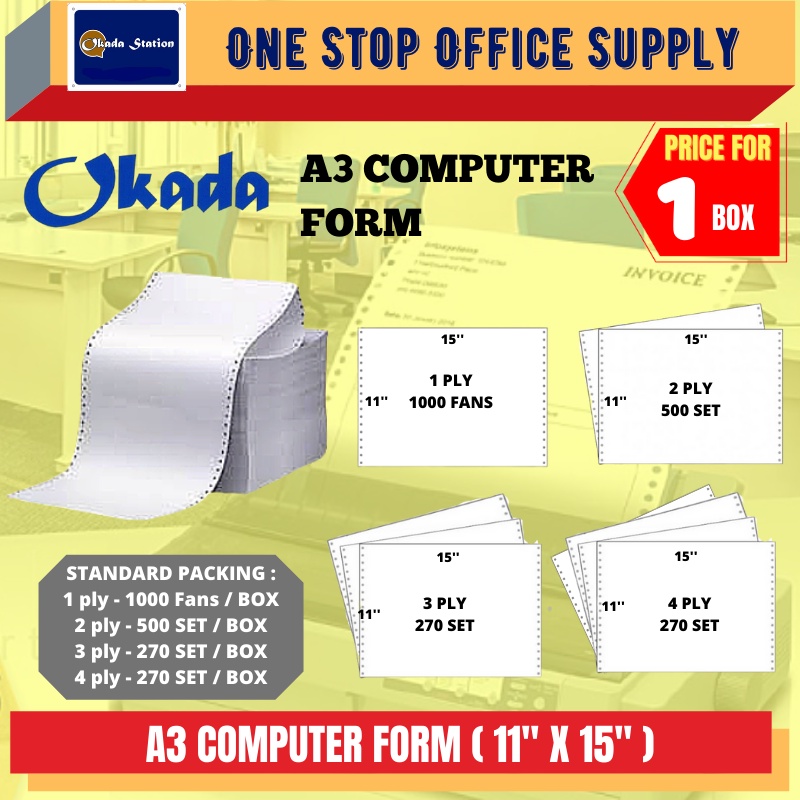 A3 NCR COMPUTER PAPER (11'' X 15'') / Computer Form Paper / 1ply 2ply ...