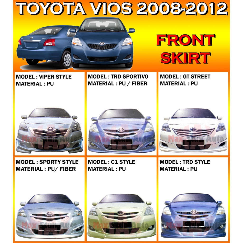 TOYOTA VIOS NCP93 2007-2013 FRONT SKIRT TOMS TRD SPORTIVO OEM G-LIMITED ...
