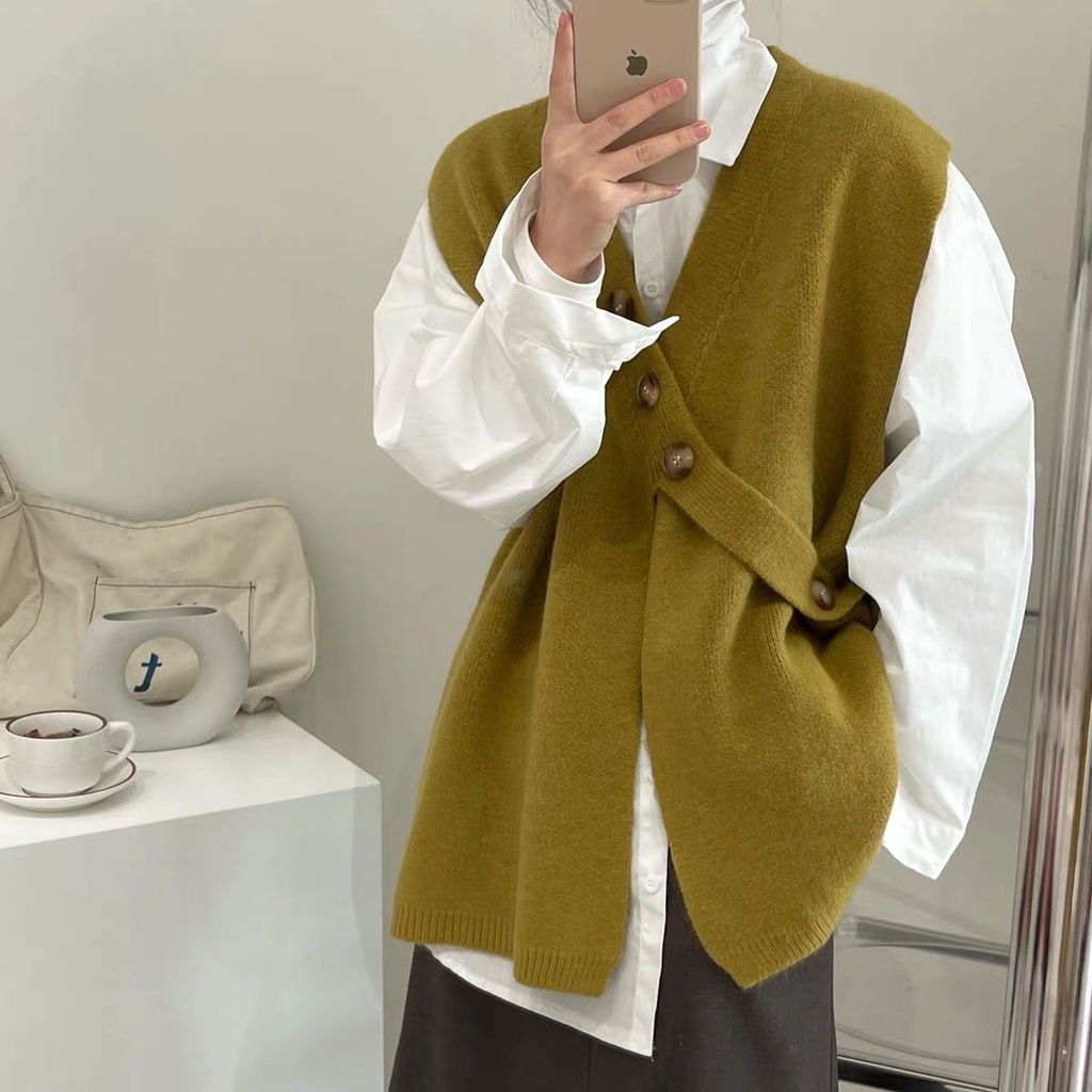 New Sleeveless Korean Knitted Three Button Vest Versatile | Shopee Malaysia