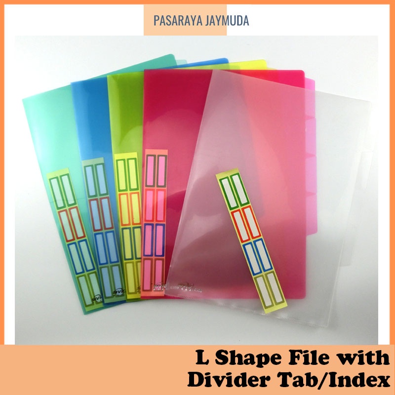 5pcs/set A4 L Shape File 3 Pockets with Index / File 3 Poket Dengan Indeks L Shape Divider File ...