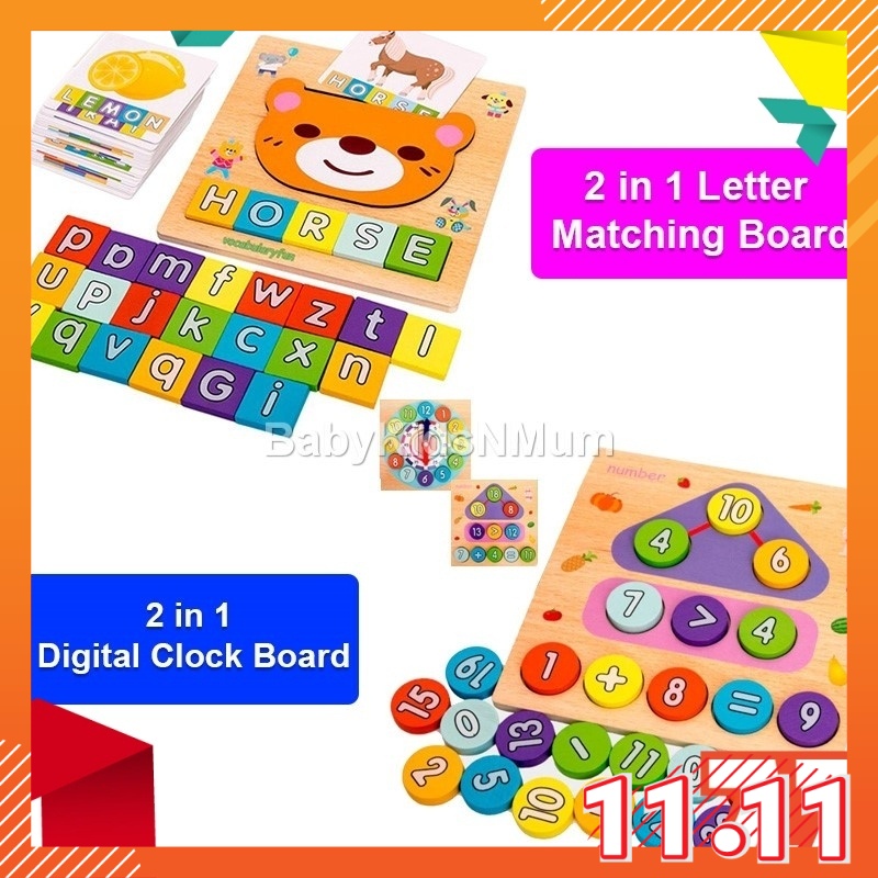 Letter Spelling Words Digital Cognitive Arithmetic Clock wooden Board ...