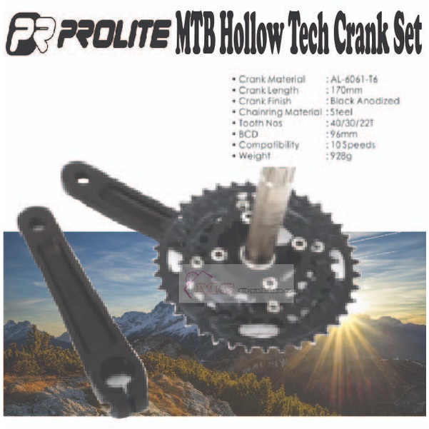 Prolite Mountain Bike Hollow Tech Crank 40t/30t/22t/170mm( W/BB ...