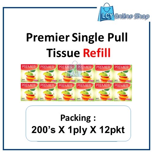 Premier Single Pull Tissue Refill Tissue 200’s X 1 Ply X 12pkt | Shopee ...