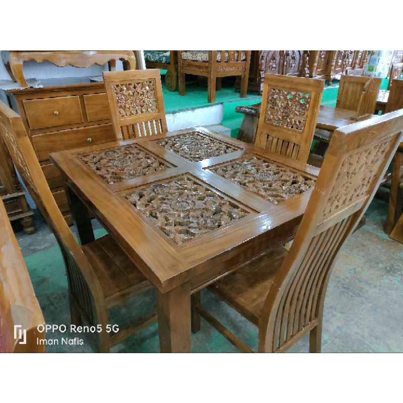 MEJA MAKAN SERIBU BUNGA KAYU JATI | Shopee Malaysia
