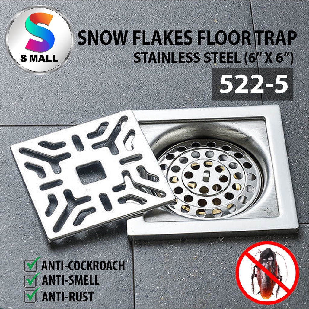 6" STAINLESS STEEL SQUARE SNOW FLAKES FLOOR GRATING TRAP DRAINER WITH ...