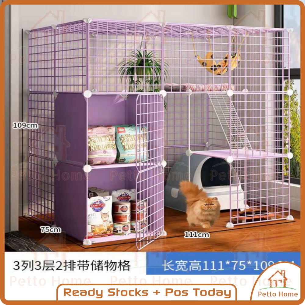 [109cm] 3 Tier 2 Rows Pet DIY Cage with Storage Place Pet Cage 3 ...